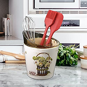 TEANXU Plastic Silverware Holder for Countertop Cutlery Holder Flatware Caddy, Kitchen Utensil Holder, Round