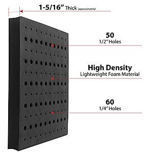 Peachtree Woodworking Supply Router Bit Storage Tray - Foam Material for Safe Router Bit Storage, 1-5/16 inch Thick and Stores 60 1/4 inch and 50 1/2 inch Shank Router Bits