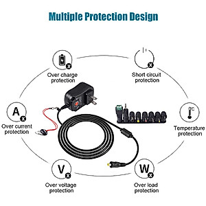 SoulBay 12W Universal AC Adapter 3V 4.5V 5V 6V 7.5V 9V 12V Switching DC Power Supply Charger Cord with 8 Tips for 3-12V Household Electronics - 1A Max