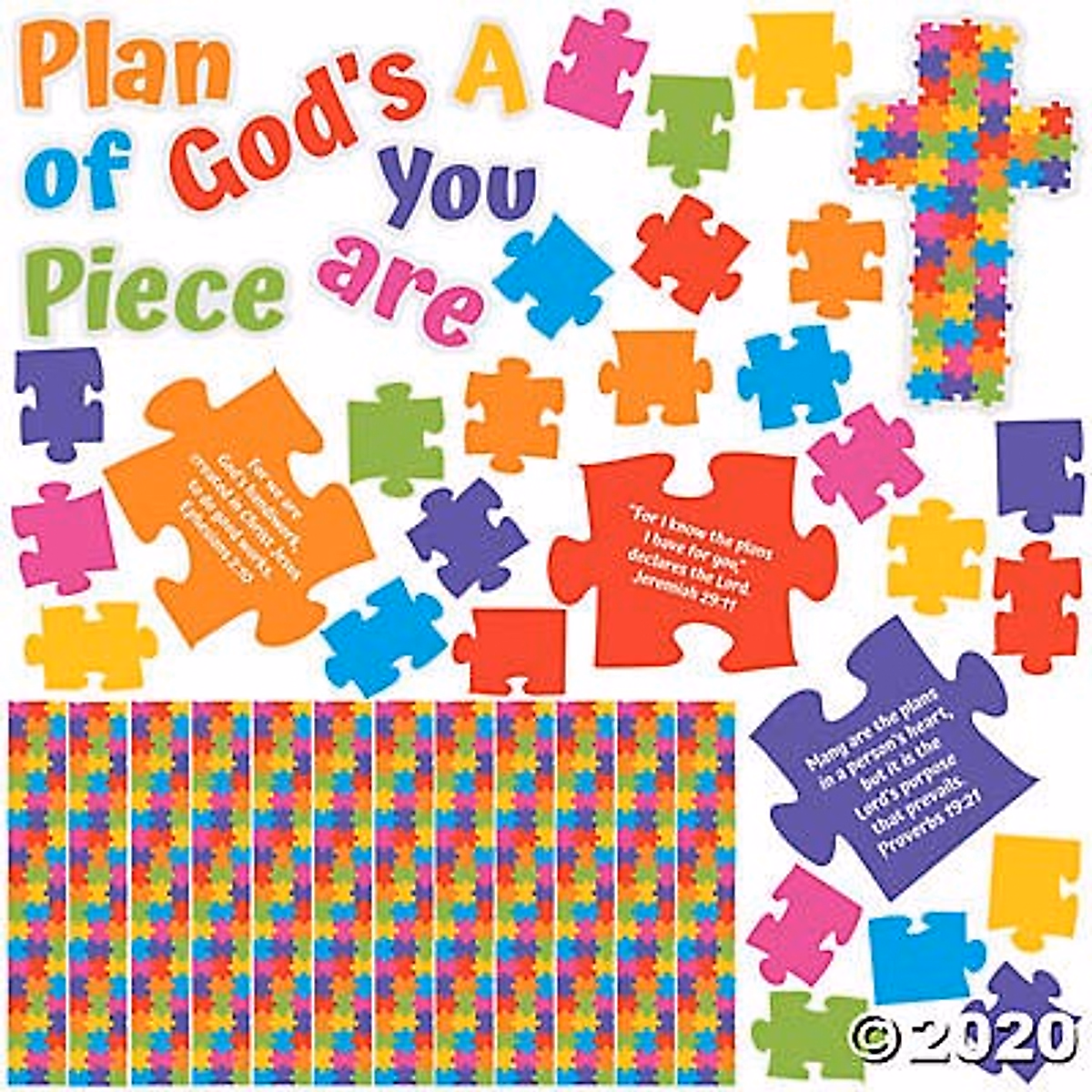 Fun Express Piece of Gods Plan Bulletin Board Set - 48 Pieces - Religious and Sunday School Decor