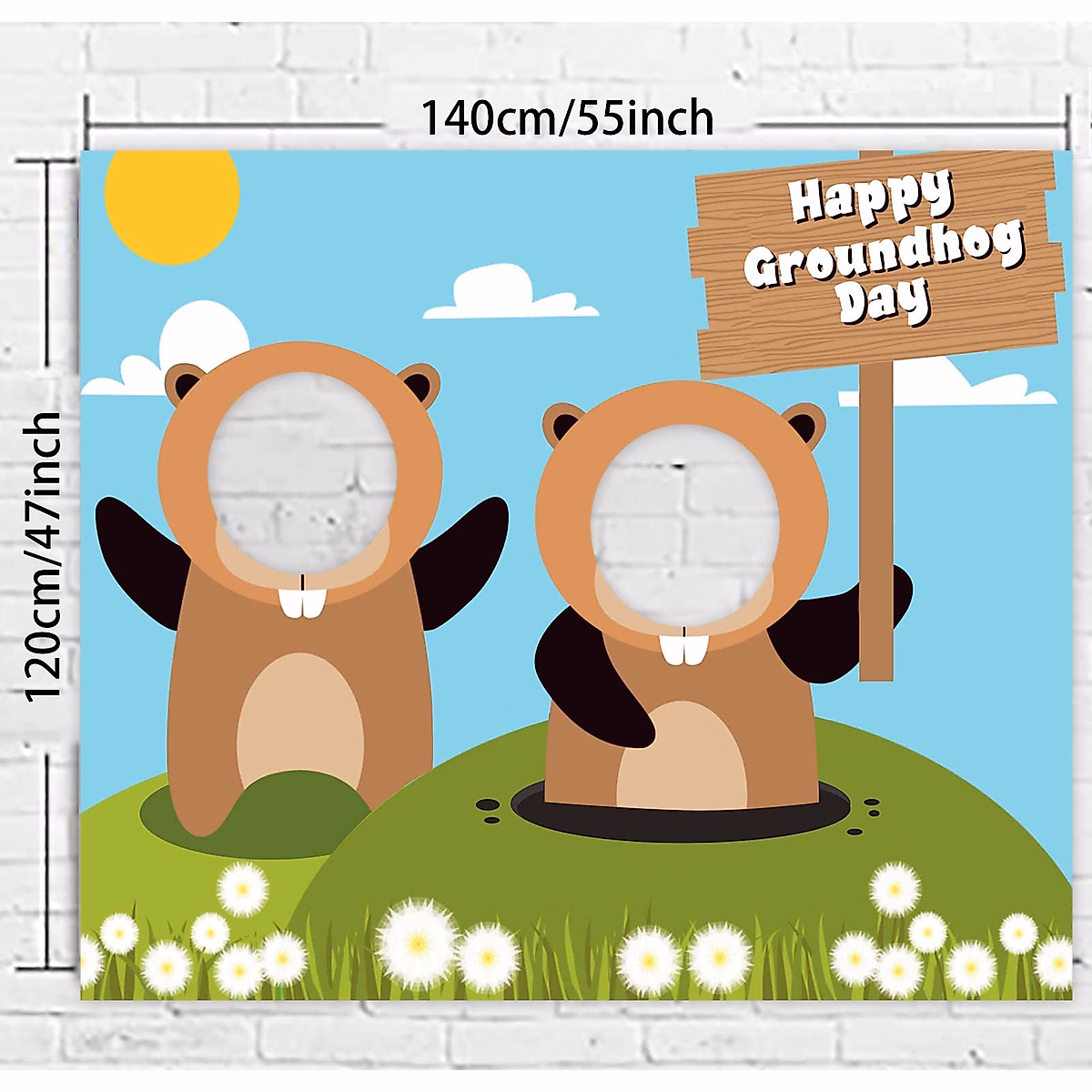 Happy Groundhog Day Banner Background Cute Animals Peeking Out Hole Theme Decor for Season Forecast 1st Birthday Party Spring February 2nd Holidays Festival Groundhog Day Supplies Favors Decorations