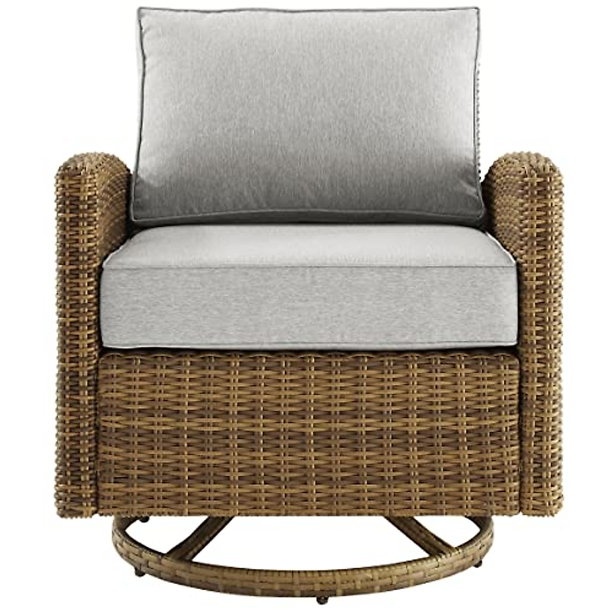 Crosley Furniture Bradenton Swivel Rocker Outdoor Chair, Wicker Patio Chairs for Porch, Deck, Balcony, Brown with Gray Cushions