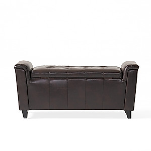 Christopher Knight Home Alden Armed PU Storage Bench, Brown, 17. 50D x 45. 50W x 20.75H