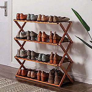 LITA Bamboo 4-Tier Shoe Shelf Foldable Bamboo Shoe Rack Multifunctional Free Standing Shoe Shelf Storage Organizer