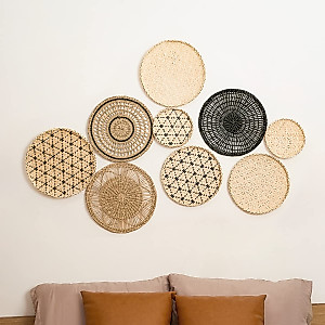 Decocoon 3 Pcs Handmade Wall Basket Decor, Seagrass Wall Decor, Wicker Wall Decor, Boho Wall Basket, Wall Baskets Decor Boho Flat Set 3, Decorative Plates for Wall Hanging Farmhouse (Set A)