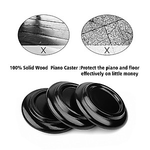 Eison Piano Caster for Grand Piano, Wood Piano Caster Cups Floor Protectors for Hardwood Floor,with Non-Slip & Anti-Noise Foam Piano Casters Pad, Set of 3,Black