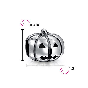 Spooky Halloween Jack O Lantern Pumpkin Charm Bead For Women Teen Oxidized .925 Sterling Silver For European Bracelet