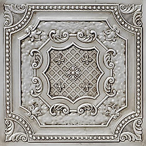 From Plain To Beautiful In Hours DCT04 Elizabethan Shield PVC 2' x 2' Lay-in or Glue-up Ceiling Tile (Covers / 40 sq.ft), Antique White, 10 Piece