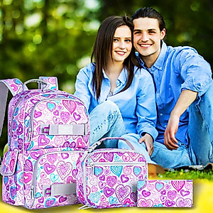 FTJCF Laptop Backpack, 16 Inch School Bag College Bookbag, Anti Theft Daypack Bags and Lunch Bag Set, Water Resistant Love Backpacks for Teens Girls Women Students (PinkGrey)