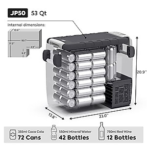 ICECO JP50 Portable Refrigerator Fridge Freezer, 50 Liters 12V Cooler Refrigerator, Compact Refrigerator with SECOP Compressor, Electric Cooler for Car & Home Use, 0℉～50℉, DC 12/24V, AC 110/240V
