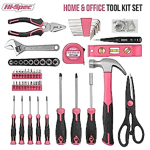 Hi-Spec 54pc Pink Home DIY Tool Kit Set for Women, Office & Garage. Complete Ladies Basic House Tool Box Set