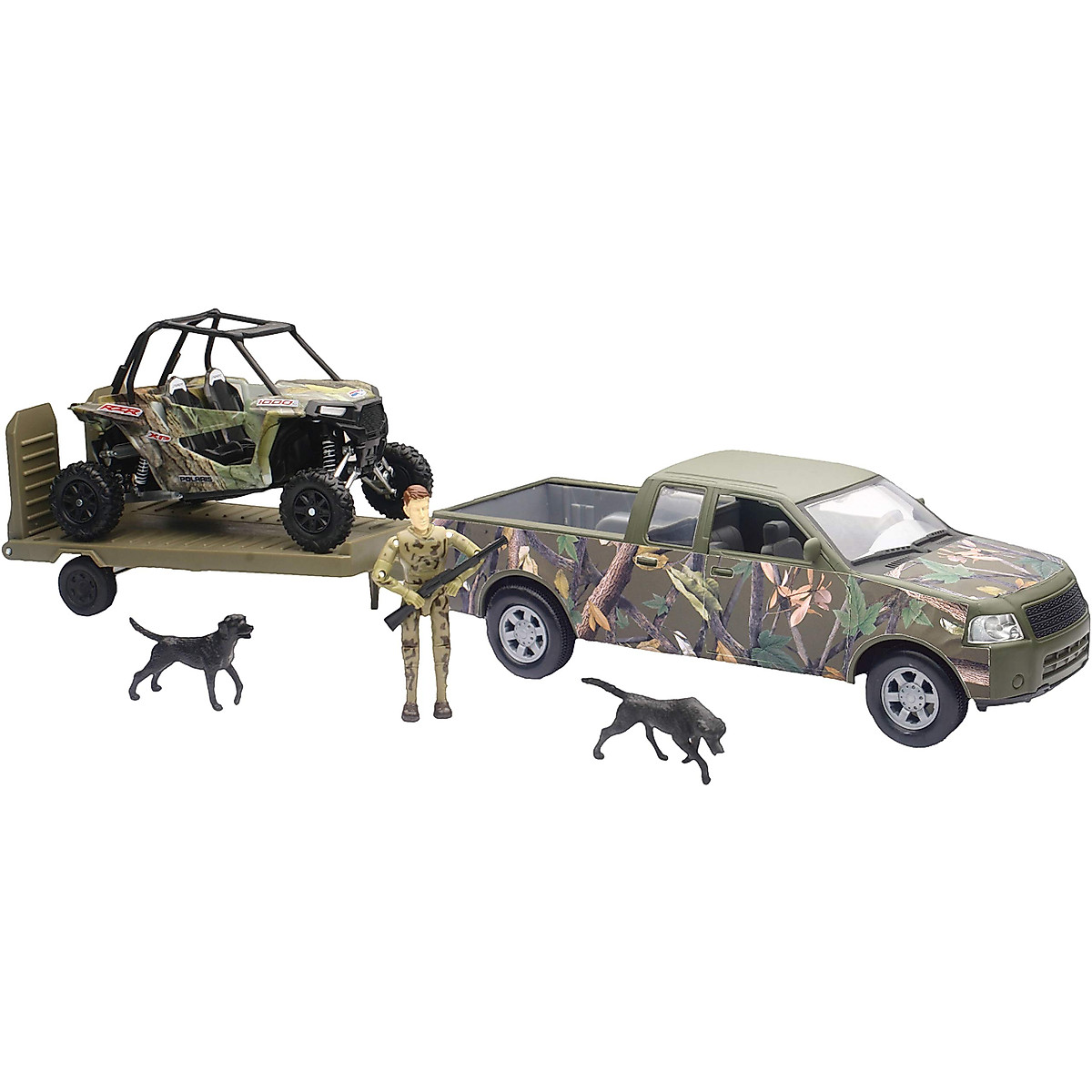 New-Ray Green Camo Pickup Truck with Polaris Razor and Figure Set