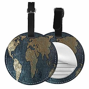 TKS MITLAN 1 Pcs Luggage Tag World Map Privacy Cover ID Label Address Card for Travel Bag Suitcase Continent Global Territory National Boundary Leather Luggage Tag for Women Men Girls Travel(Round)