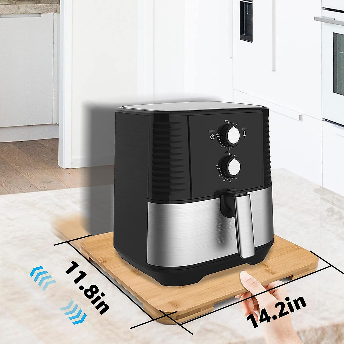 Bamboo Appliance Sliders for Kitchen Small Appliances - Counter Slider for Stand Mixer, Air Fryer, Coffee Maker, Espresso Machine, Toaster, Under Cabinet Sliding Tray for Countertop (14.2"W x 11.8"D)