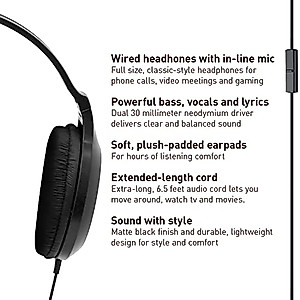 Panasonic Lightweight Over The Ear Wired Headphones with Microphone, Sound and XBS for Extra Bass, Long Cord, 3.5mm Jack for Phones and Laptops – RP-HT161M (Black)