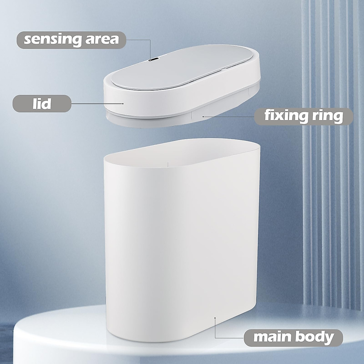 ELPHECO Bathroom Motion Sensor Trash can 2.5 Gallon Automatic Garbage Can, 9.5L Slim Plastic Smart Trash Bin with Lid, touchless Garbage can for Bedroom, Bathroom, Kitchen, Office, White