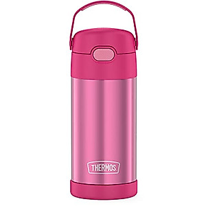 THERMOS FUNTAINER 12 Ounce Stainless Steel Vacuum Insulated Kids Straw Bottle, Pink