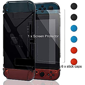 Dockable Case Compatible with Switch Console and Joy-Con Controller, Patterned ( Embroidery Red Pomegranate and Cherry Blossom ) Protective Case Cover with Tempered Glass Screen