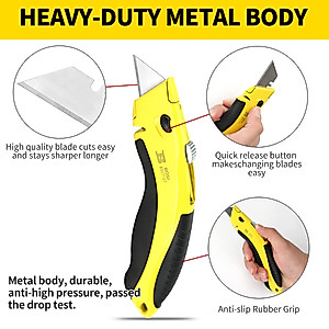 BOSI TOOLS Heavy Duty Utility Knife Retractable Box Cutter SK5 Stainless Steel Blade Quik Change Blade Storage Design 3 Spare Blades