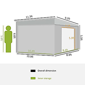 Outsunny 11' x 9' Steel Garden Storage Shed Outdoor Metal Lean to Tool House with Double Sliding Lockable Doors & 2 Air Vents, Grey