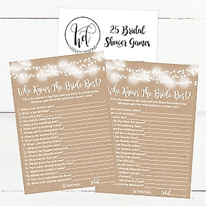 25 Kraft Rustic How Well Do You Know The Bride Bridal Wedding Shower or Bachelorette Party Game, Who Knows The Bride Best Does The Groom? Couples Guessing Question Set of Cards Pack Printed Engagement