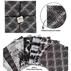 Soimoi Precut 10-inch Tie Dye Prints Cotton Fabric Bundle Quilting Squares Charm Pack DIY Patchwork Sewing Craft- Black
