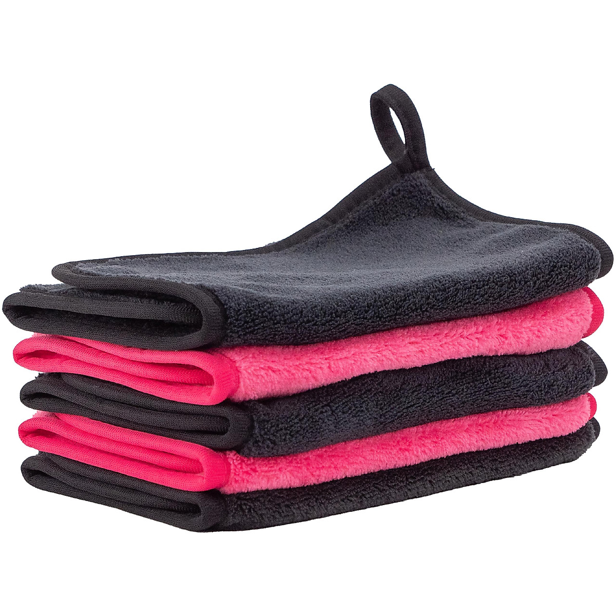 S&T INC. Makeup Remover Wipes for Skin Care, Reusable Makeup Wipes or Face Towels, Travel Essentials, Black and Pink, 8 In. by 16 In., 5PK