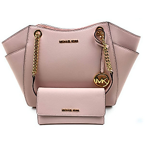 Michael Kors Jet Set Travel Large Chain Shoulder Tote bundled with Michael Kors Jet Set Travel Trifold Wallet (Powder Blush)