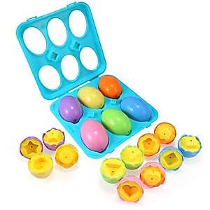 Plastic Matching Eggs for Toddler - 6 Piece Colorful Educational Easter Egg Toy Color Shapes Recognition Fine Motor Skill Montessori Toys Gift for Toddler 1 2 3 Year Old
