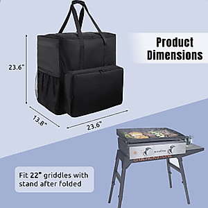 22 Inch Griddle Carry Bag for Blackstone, with 600D Oxford Cloth & Oil-Proof Liner, Heavy Duty Portable Grill Storage Bag for Tabletop Griddle with Hood Lid & Stand, Outdoor Griddle Case (Bag ONLY)