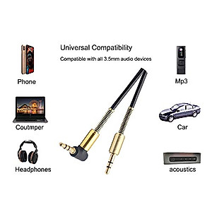 AAOTOKK 3.5mm Coiled Cable 90 Degree Right Angle 3-Pole 3.5mm Male to 3.5mm Male Right Angle TRS Jack Stereo Audio Spring Aux Cable for All 3.5mm-Enabled Smartphones,Tablet and MP3 Players(1.5m)