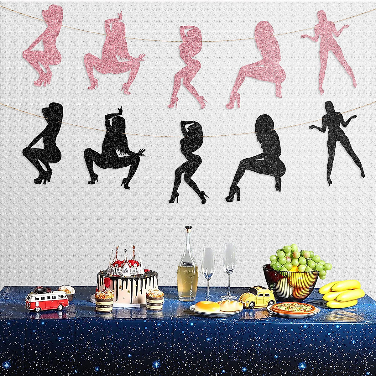 Black Pink Glitter Paper Twerk Banner Bachelorette Party Bride Face Wearing Sombrero Stripper Banner, Mexico Bachelorette Party, Bach Party Decor