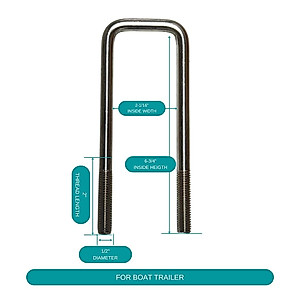 Square U-Bolt, Stainless Steel Square U-Bolt Boat Trailer Ubolts with washers and Nuts, U-Bolts for Sailboat Trailer, Automobiles Trailer Replacement Parts, 4 Pack (D-1/2-13 X W 2-1/16" X L 6-3/4")