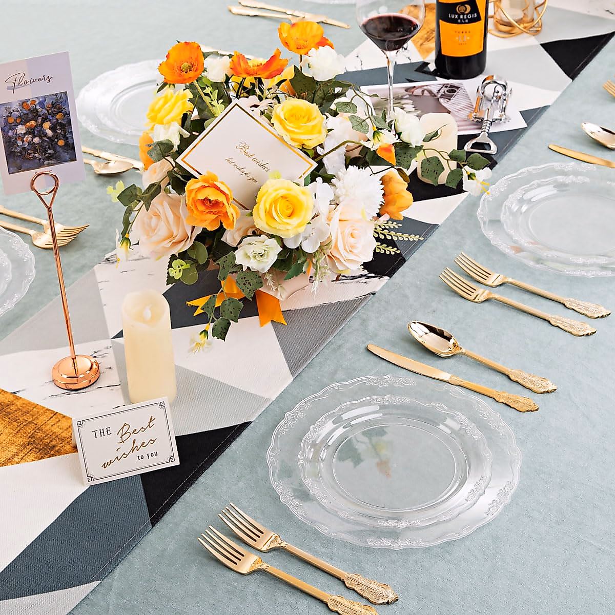 U-QE 100 Pieces Clear Plastic Plates - Clear Disposable Plates - Premium Hard Clear Plates for Party, Holiday and Party Use Including 50 Dinner Plates 10.25 '' & 50 Dessert Plates 7.5 ''