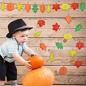 Cholemy 150 Pcs Large Fall Leaves Pumpkin Cutouts Glitter Paper Fall Leaves Die Cuts Artificial Confetti Maple Leaves Elm Leaf Leaves Pumpkin Cutouts for Classroom Bulletin Board Thanksgiving Autumn