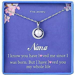 Gifytel Nana Gifts Grandma Gifts for Grandma Pearl Necklace Pendant Moon Crystal CZ Cubic Zirconia Jewelry Birthday Grandmother Mothers day Gift Christmas gifts ideas for Women
