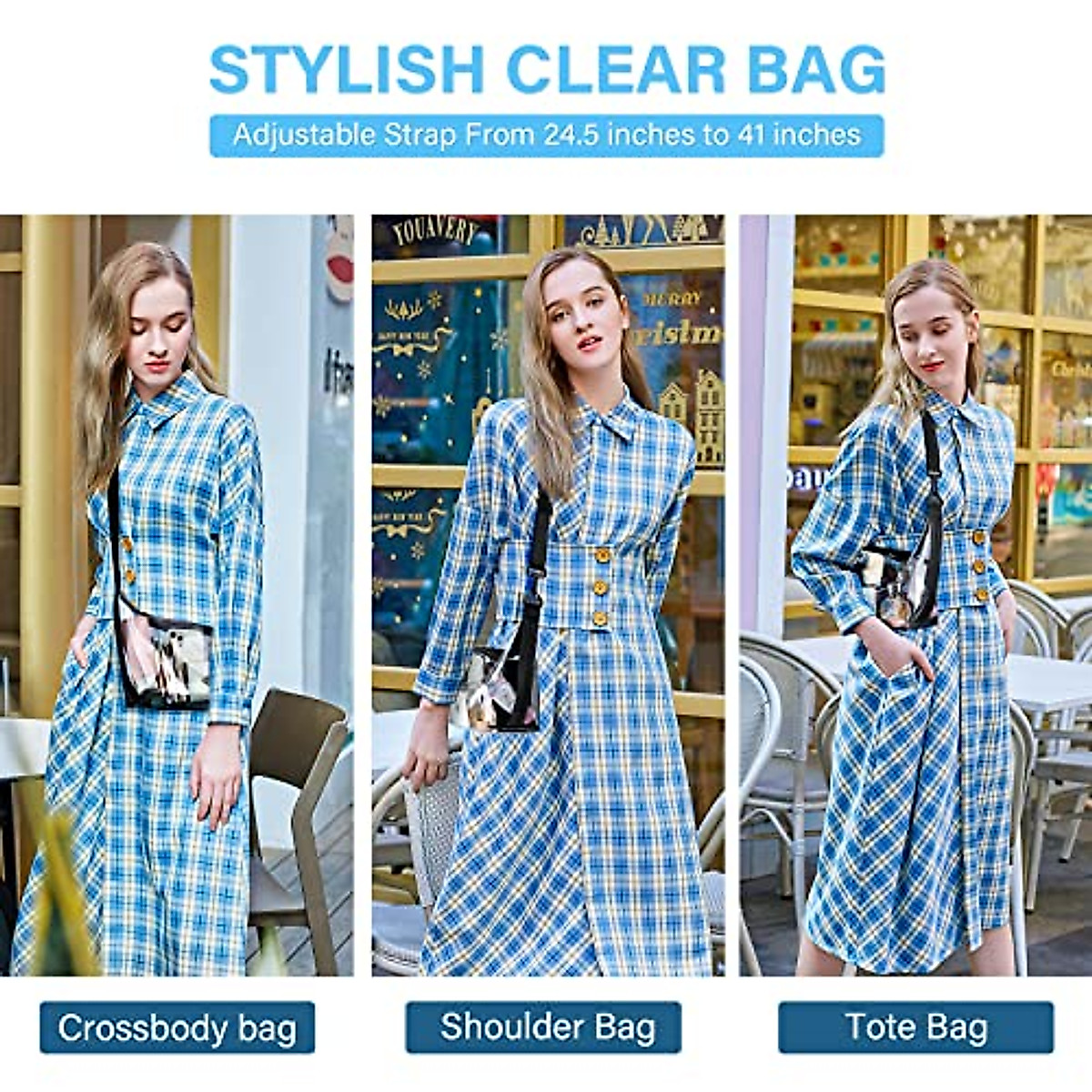 cosone Clear Bag Stadium Approved, Clear Crossbody Bag for Women, Clear Shoulder Bag Clear Purse for Concerts Sports Events Festivals