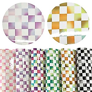 6 Pcs 8x12 inch Printed Faux Leather Sheets, Colorful Plaid Pattern Synthetic Crafts Fabric for Hair Bows Earrings Making Crafts Projects (Mirror)