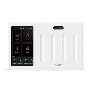 Brilliant Smart Home Control (4-Switch Panel) — Alexa Built-In & Compatible with Ring, Sonos, Hue, Google Nest, Wemo, SmartThings, Apple HomeKit — In-Wall Touchscreen Control for Lights, Music, & More