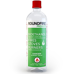 ROUNDFIRE Premium Tabletop Fireplace Fuel - 1 Liter Ethanol for Fire Pits and Table Top Fireplaces