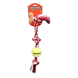 Mammoth Flossy Chews Color 3 Knot Tug w/Standard Tennis Ball – Premium Cotton-Poly Tug Toy for Dogs – Interactive– Rope Dog Toy for Medium Dogs - 20”