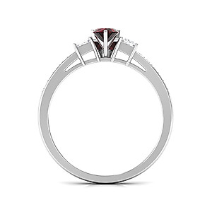 Rosec Jewels 0.75 Cttw Heart Garnet Anniversary Ring with Diamond for Women (AAA Quality), 14K White Gold, Size:US 9.00