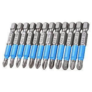 Fixinus 12 Pieces Magnetic Phillips & Pozidriv Screwdriver Bit Set, 1/4 Inch Hex Shank Anti Slip Drill Bits PH1, PH2, PH3, PZ1, PZ2, PZ3-50 mm Length