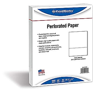 PrintWorks Professional 3 2/3" Perforated Paper, 500 Sheets, 20 lb, White (04124)