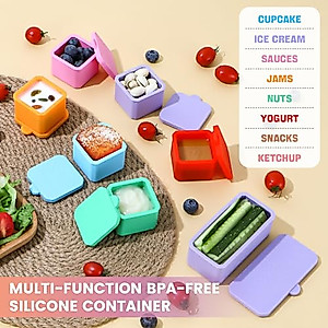 BEFSOP Salad Dressing Container To Go, Compatible with Lunch Box for kids,3x5oz Food Safe Silicone Small Condiment Containers with Lids,Reusable Silicone Baking Cups Snack Containers Sauce Cups