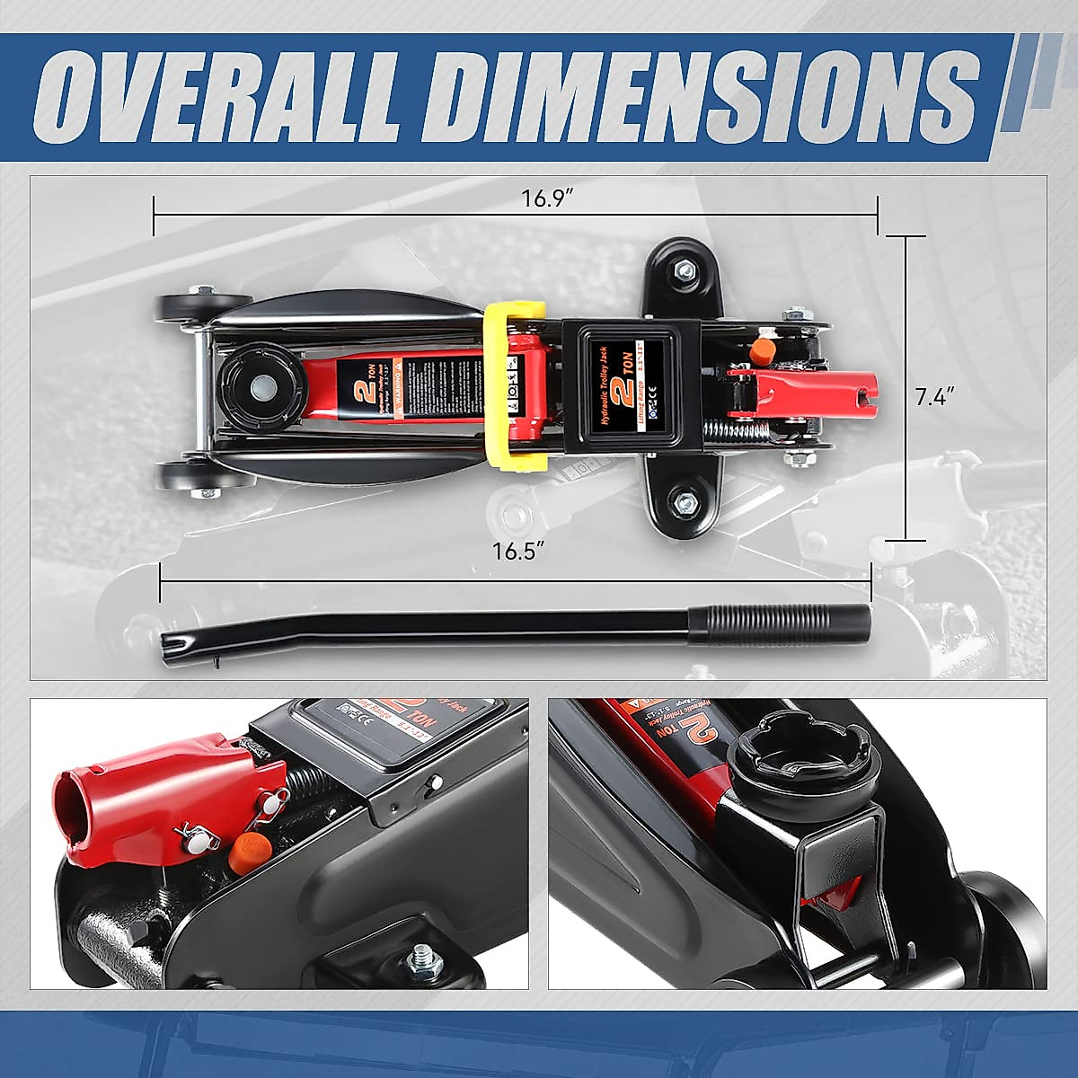 Auto Dynasty 2 Ton Floor Jack with Jack Stands, Heavy Duty Steel Hydraulic Racing Floor Jack with Single Piston Quick Lift Pump, Hydraulic Trolley Service Car Jack, Red/Black