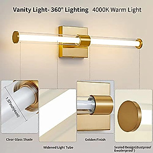 Gold Bathroom Vanity Light Fixtures, LED Brass Wall Sconce Over Mirror with Clear Glass Shade 30.31 Inch 18W 4000K 360° - Vanity Lights for Bathroom Bar Living Room