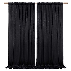 SHERWAY 9.6 Feet x 10 Feet Black Silky Soft Curtain Wedding Backdrop Drapes, Slightly Shiny Satiny Window Curtains for Party Ceremony Decoration
