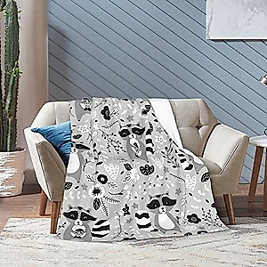 Cute Raccoon Throw Blanket Super Soft Warm Bed Blankets for Couch Bedroom Sofa Office Car, All Season Cozy Flannel Plush Blanket for Girls Boys Adults, 60"X50"