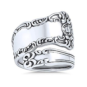 Bling Jewelry Boho Bypass Spoon Band Ring For Women For Men Oxidized .925 Sterling Silver Adjustable